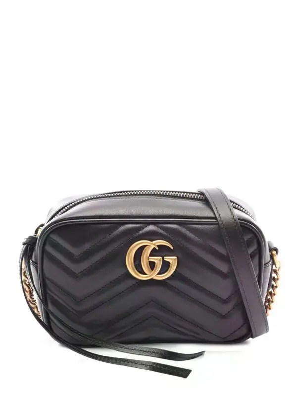 Gucci Leather Chevron Quilted Shoulder Bag With Gold-tone Logo Plaque
