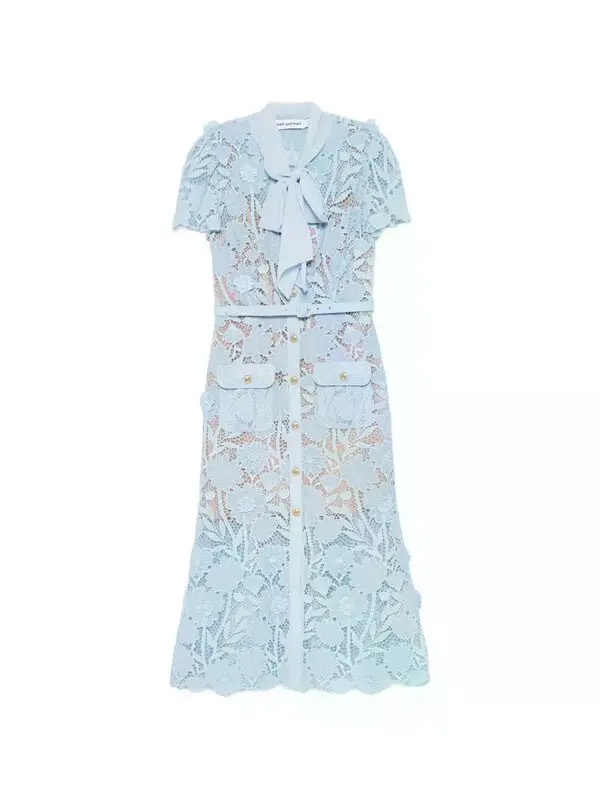 SELF-PORTRAIT Belted Floral-lace Midi Dress - Blue
