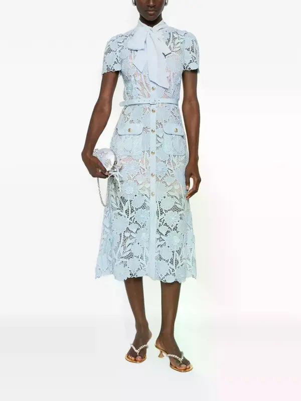 SELF-PORTRAIT Belted Floral-lace Midi Dress