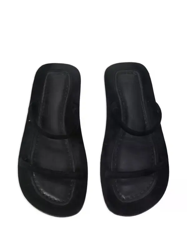 TOTEME Suede Double Strap Flat Sandals - Black