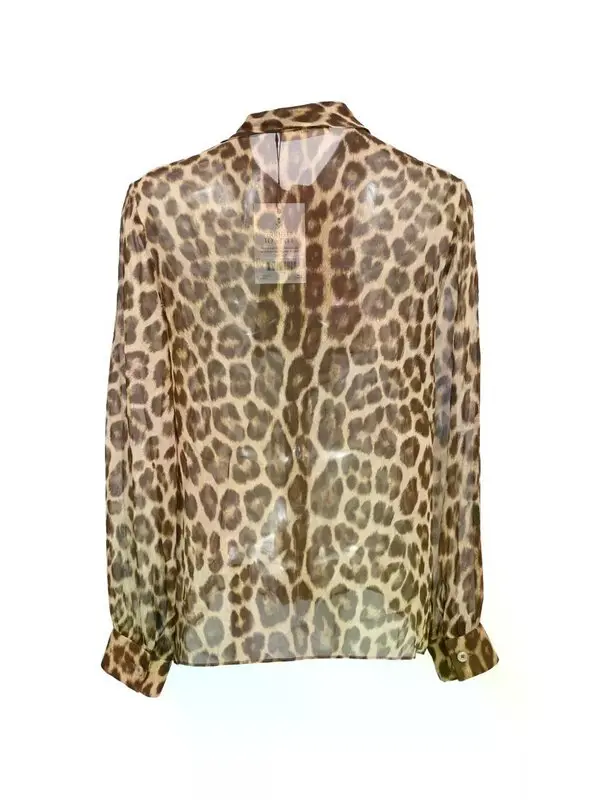 Celine Leopard Print Silk Tie Neck Blouse