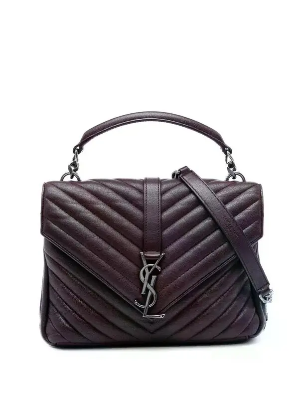 Saint Laurent Medium Chevron Sheepskin Monogram College Satchel - Red