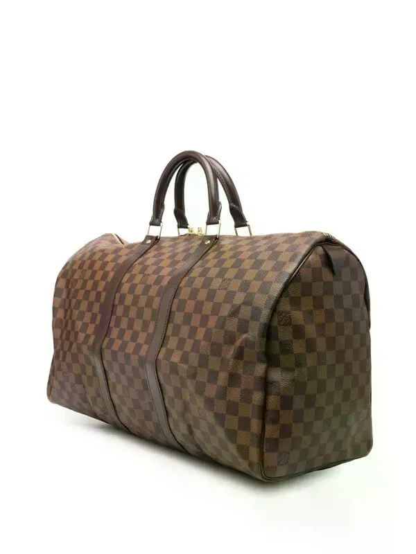 LOUIS VUITTON Damier Ebene Keepall 50 Travel Bag - Brown
