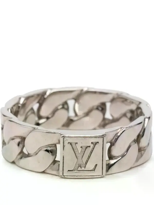 LOUIS VUITTON 2023 Brass Mosaic Chain Ring Costume Ring - Silver