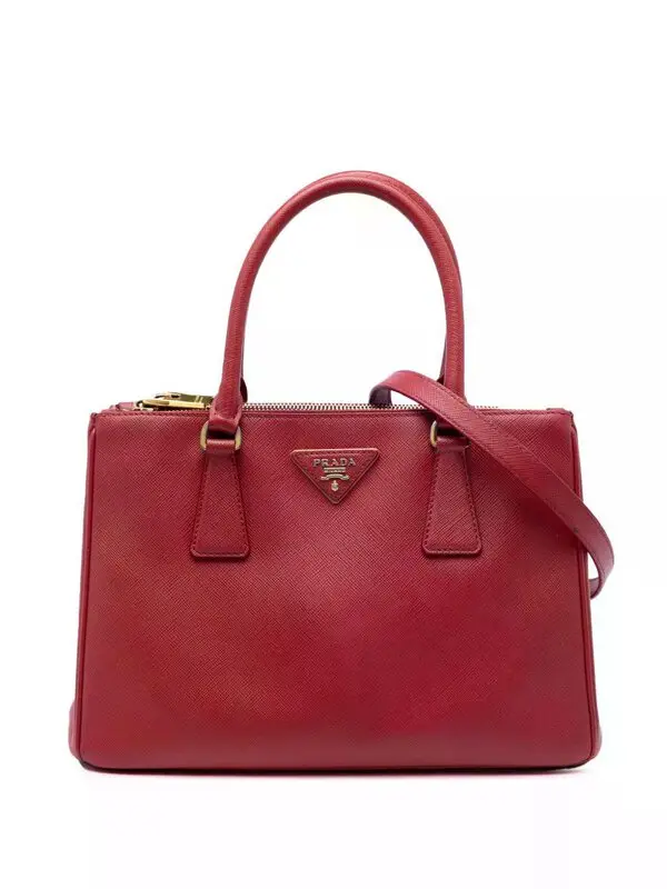 Prada Saffiano Lux Galleria Double Zip Satchel - Red