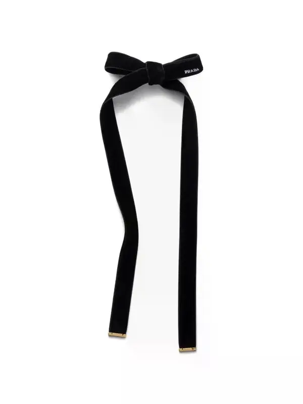 Prada Velvet Hair Clip With Metal Logo - Black