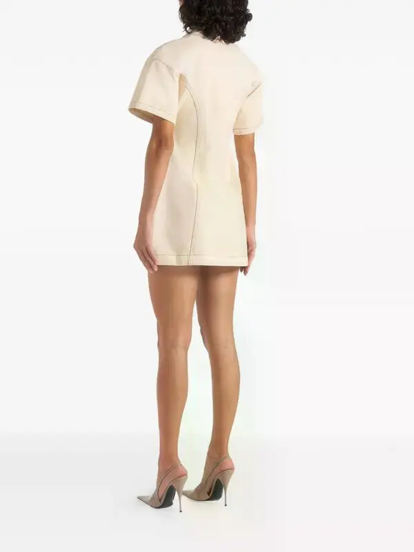 Manière De Voir Maniere De Voir Contrast Stitch Denim Mini Dress - Neutrals