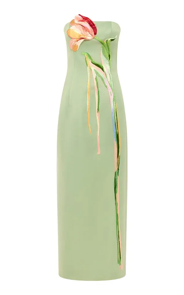 LEO LIN Floral Embroidered Maxi Dress - Green