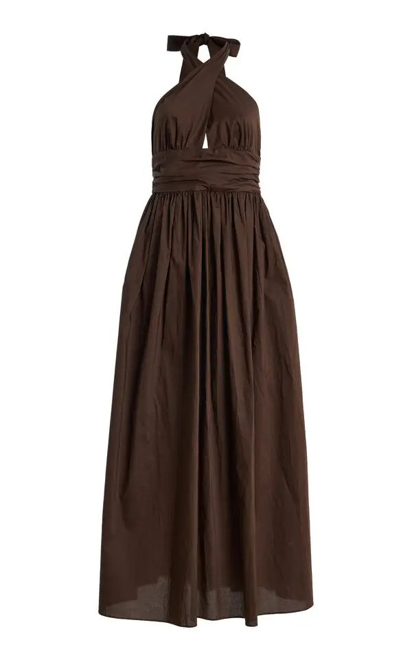 Matteau Organic Cotton Keyhole Midi Halter Dress - Brown
