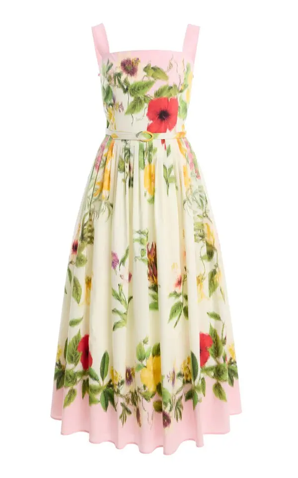Oscar De La Renta Scarf Printed Stretch Cotton-poplin Midi Dress - Multi