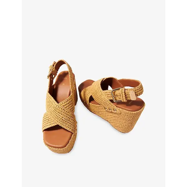 Maje Raffia-effect Heeled Wedge Sandals