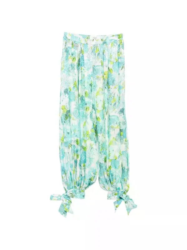 Chloé Pleated Floral Print Trousers - Blue