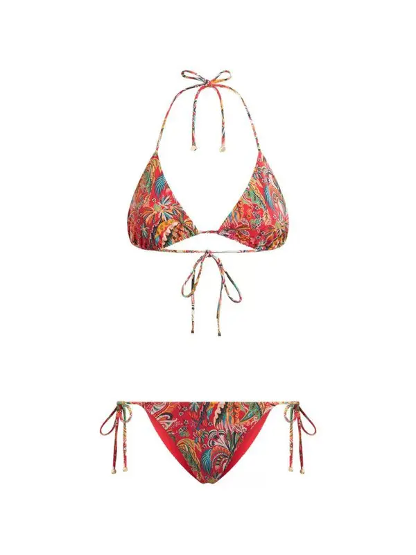 Etro Paisley-print Foliage-motif Bikini - Red