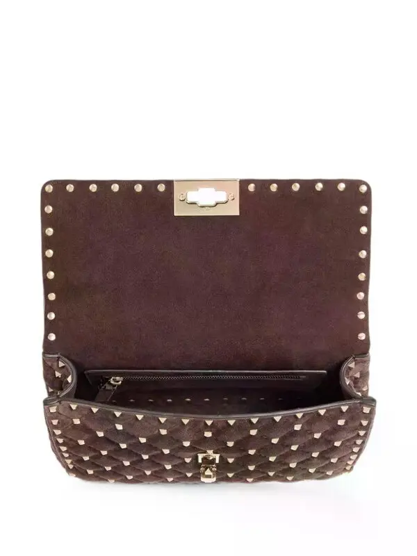 Valentino Garavani Rockstud Spike Quilted Suede Shoulder Bag - Brown