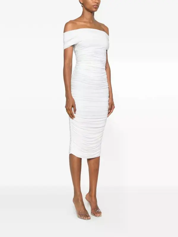 Norma Kamali Off-the-shoulder Ruched Midi Dress - White