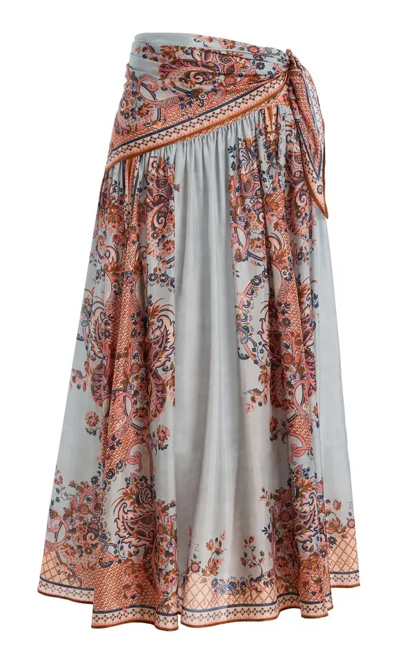 Zimmermann Aster Scarf-detailed Silk Maxi Skirt - Multi