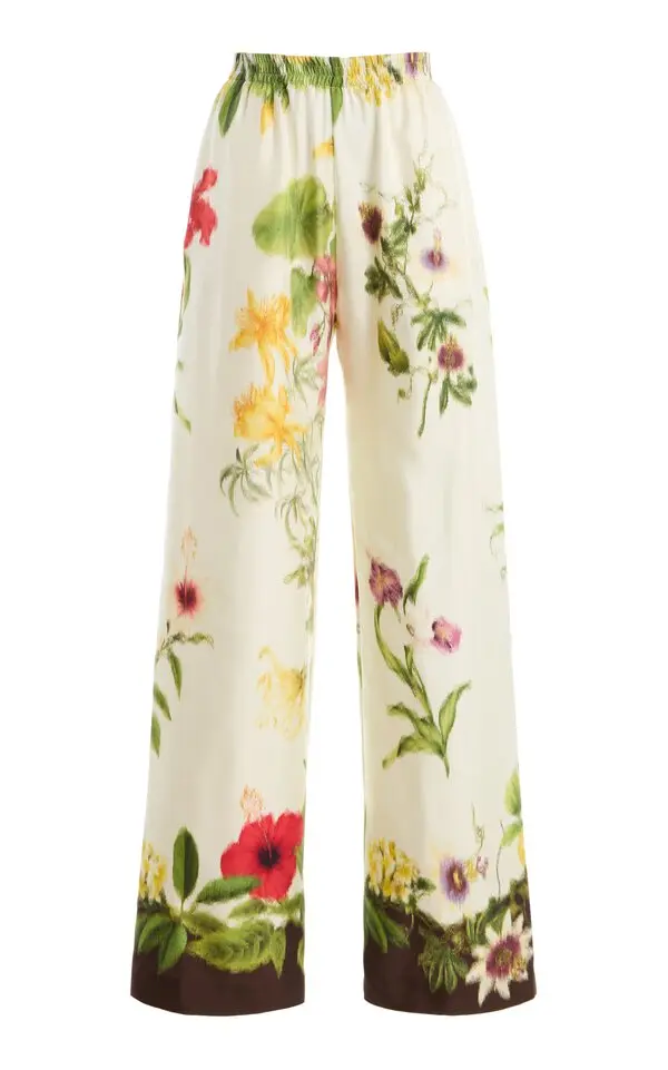 Oscar De La Renta Floral Silk-twill Straight-leg Pants - Multi