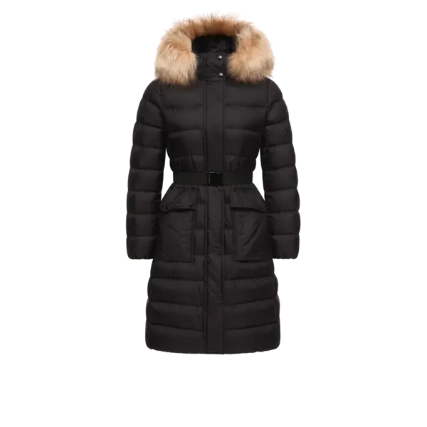 Moncler Khloesse Long Down Jacket With Shearling Trim - Black