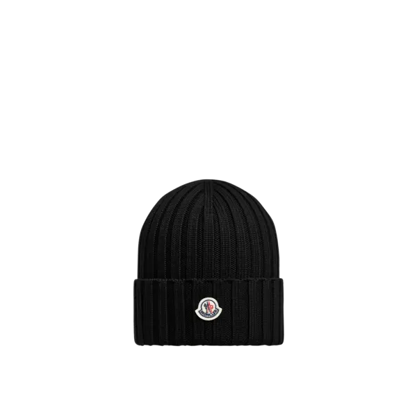 Moncler Logo Wool Beanie - Black