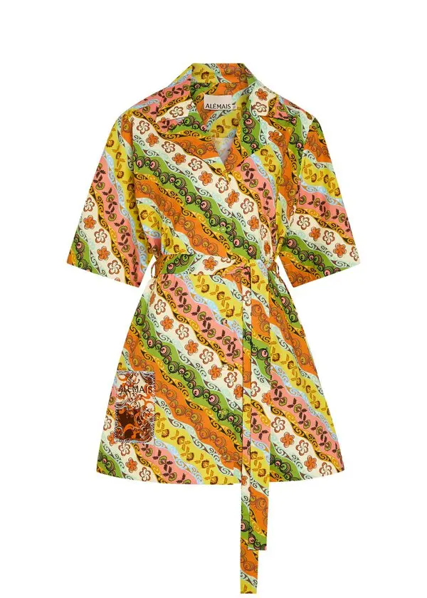 ALEMAIS Alémais Janine Printed Belted Cotton Mini Shirt Dress - Multicoloured