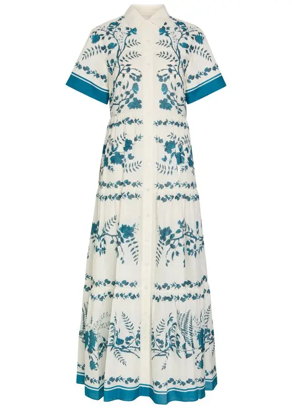 Erdem Floral-print Cotton And Linen-blend Midi Shirt Dress - Blue
