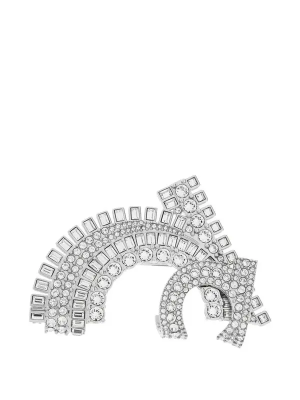 FERRAGAMO Gancini Crystal Embellished Brooch - Silver