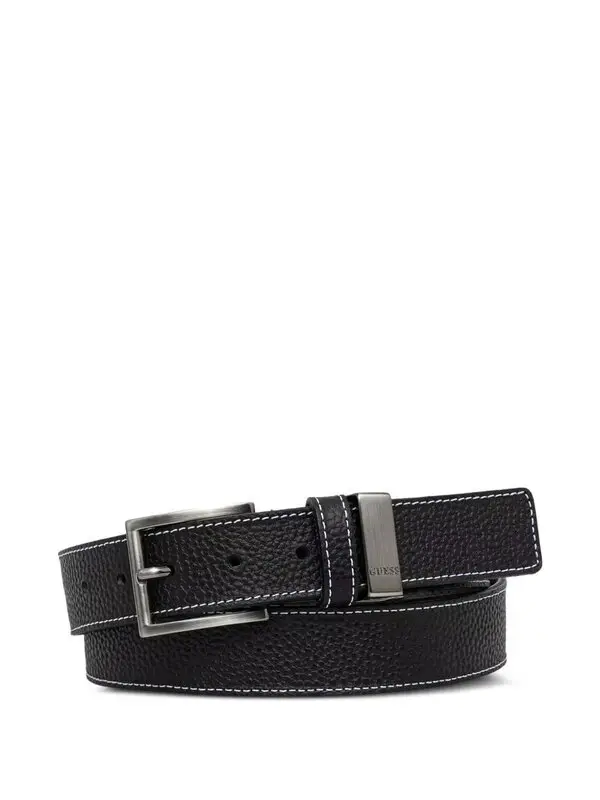 Guess Pebbled Contrast-stitch Belt - Black