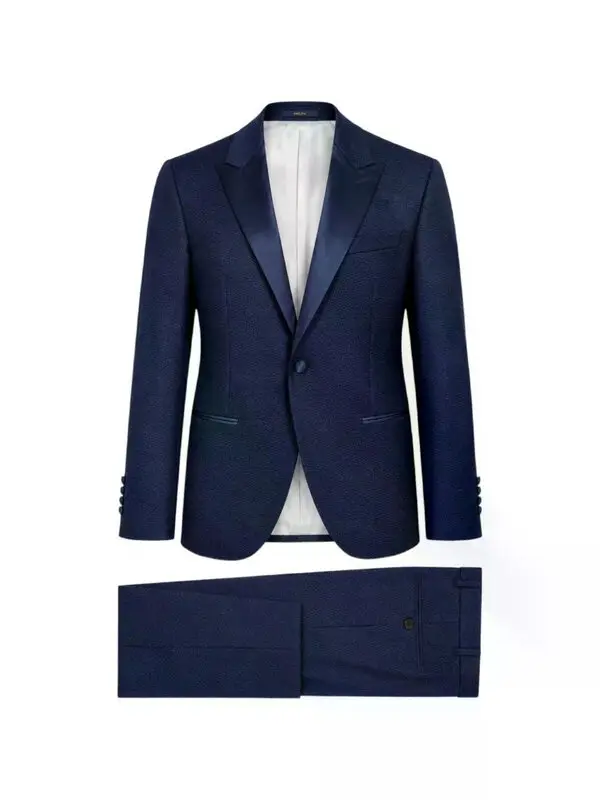 PAOLONI Jacquard-woven Peak-lapel Suit - Blue