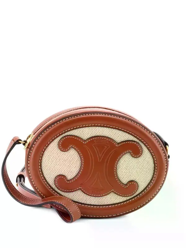Celine Triomphe Canvas And Leather Crossbody Bag - Brown