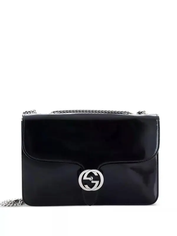 Gucci Interlocking Patent Medium Shoulder Bag - Black