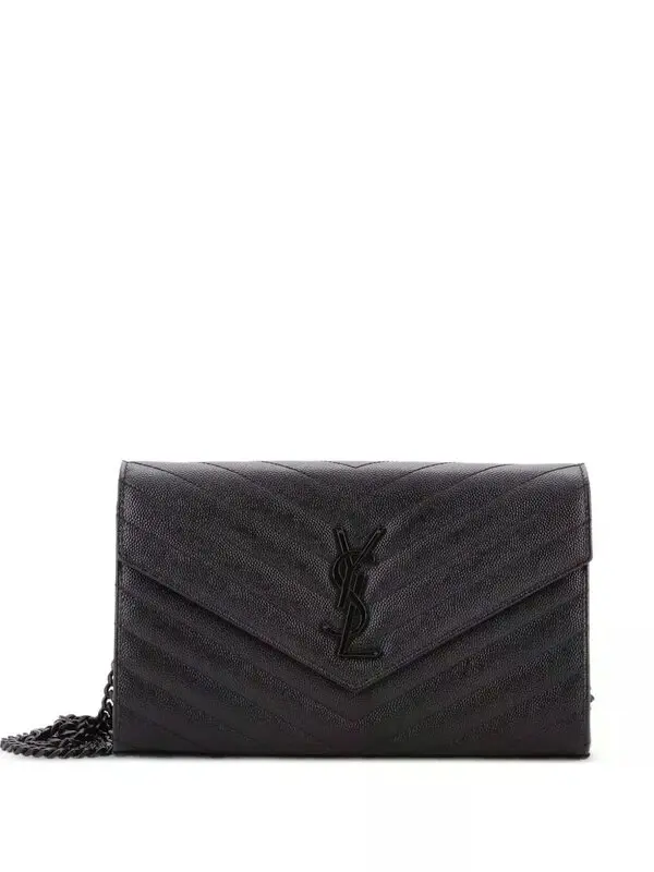 Saint Laurent Matelasse Chevron Leather Wallet On Chain - Black