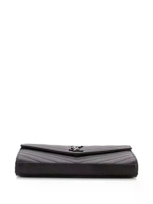 Saint Laurent Matelasse Chevron Leather Wallet On Chain - Black
