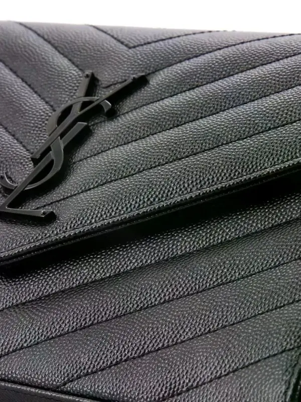 Saint Laurent Matelasse Chevron Leather Wallet On Chain - Black