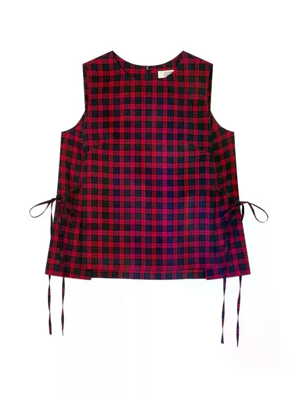 STUDIO TOMBOY Sleeveless Checkered Side-tie Blouse - Red