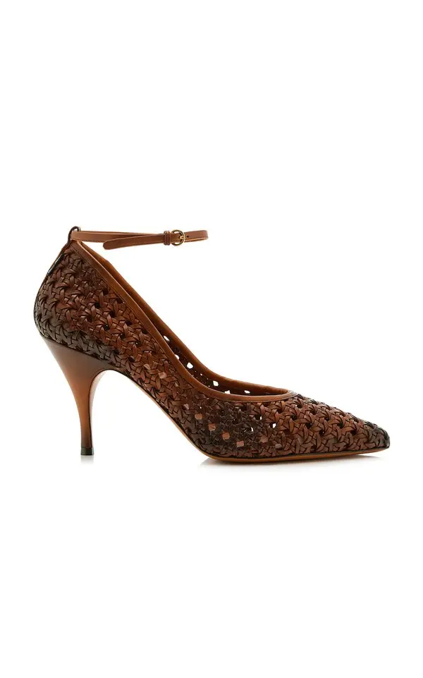 Miu Miu Woven Leather Pointed Toe Pumps - Brown