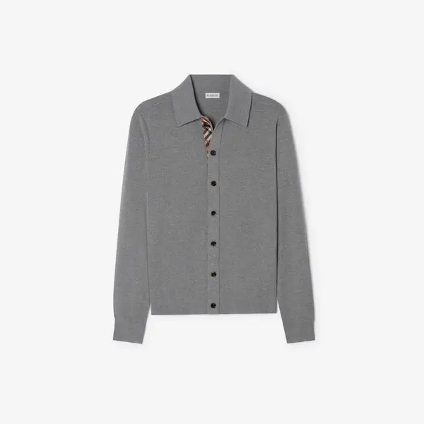Burberry Check Trim Wool Cardigan