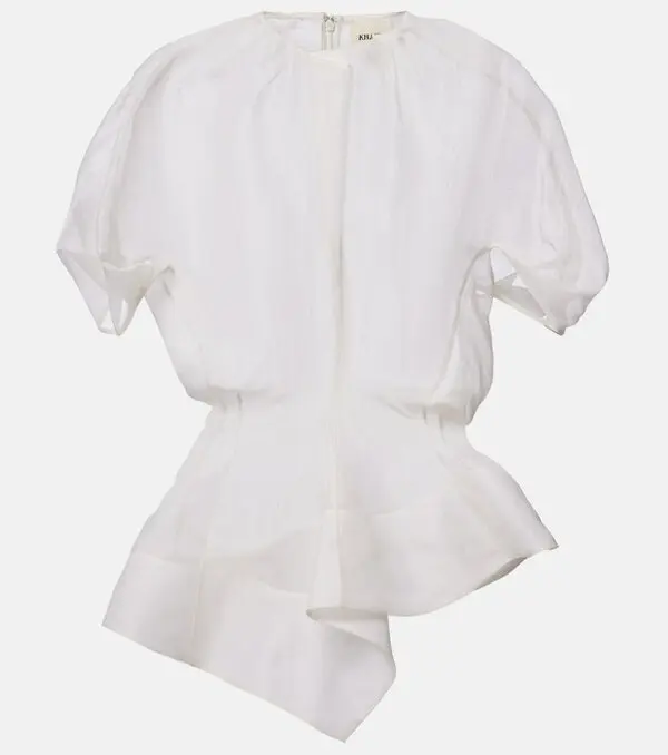Khaite Rumi Sheer Peplum Silk Top - White