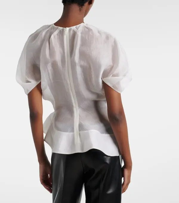 Khaite Rumi Sheer Peplum Silk Top - White