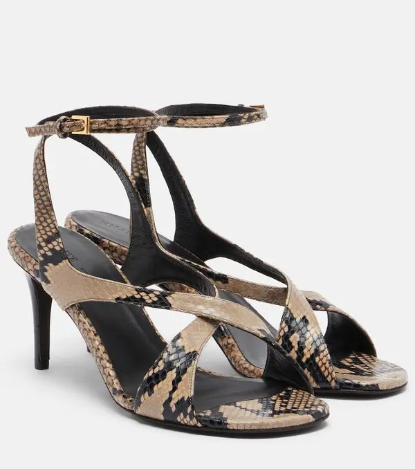 Khaite Liria Snake-effect Leather Sandals - Beige