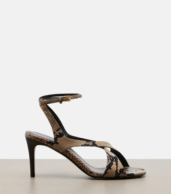 Khaite Liria Snake-effect Leather Sandals - Beige