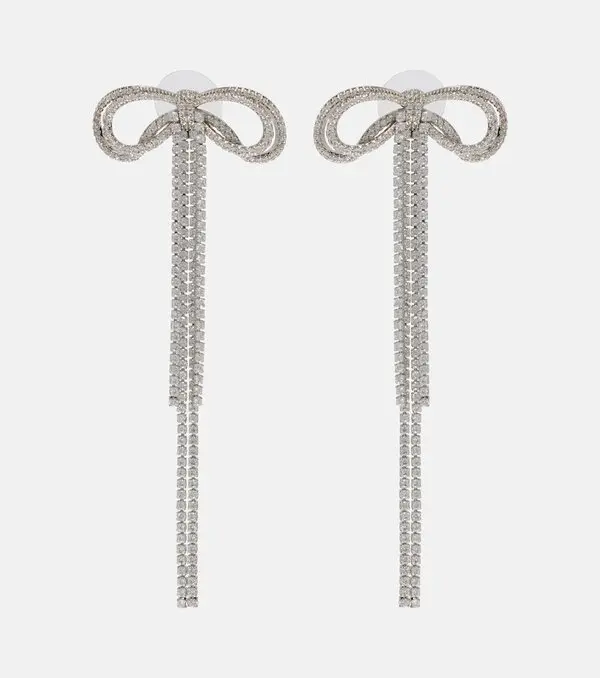 SELF-PORTRAIT Bow Crystal-embellished Drop Earrings - Silver