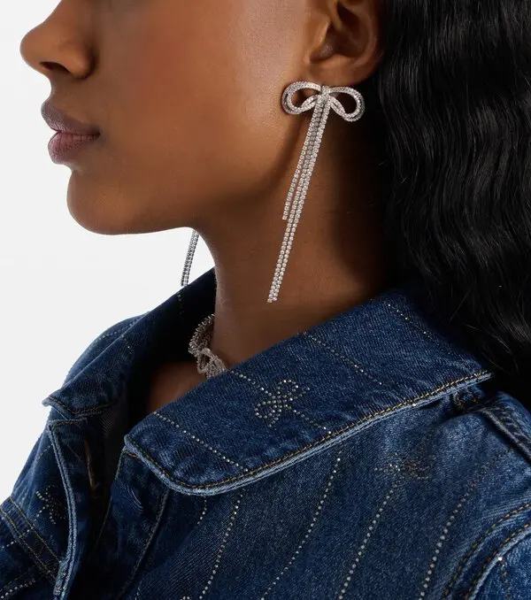 SELF-PORTRAIT Bow Crystal-embellished Drop Earrings