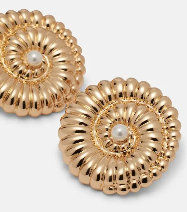 SELF-PORTRAIT Faux Pearl-embellished Brass Earrings - Gold