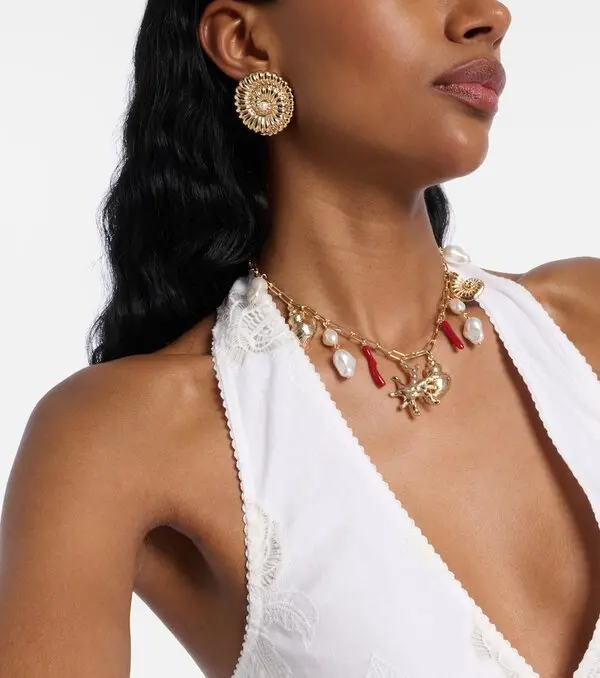 SELF-PORTRAIT Faux Pearl-embellished Brass Earrings - Gold