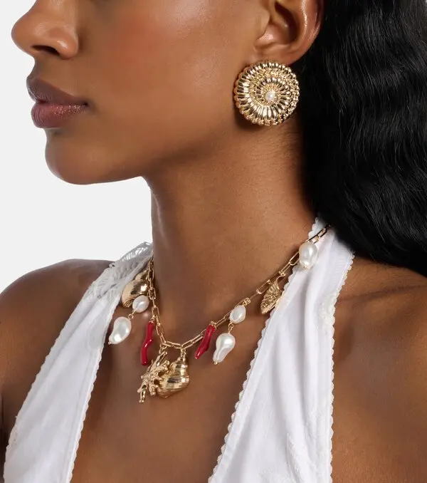 SELF-PORTRAIT Faux Pearl-embellished Brass Earrings - Gold