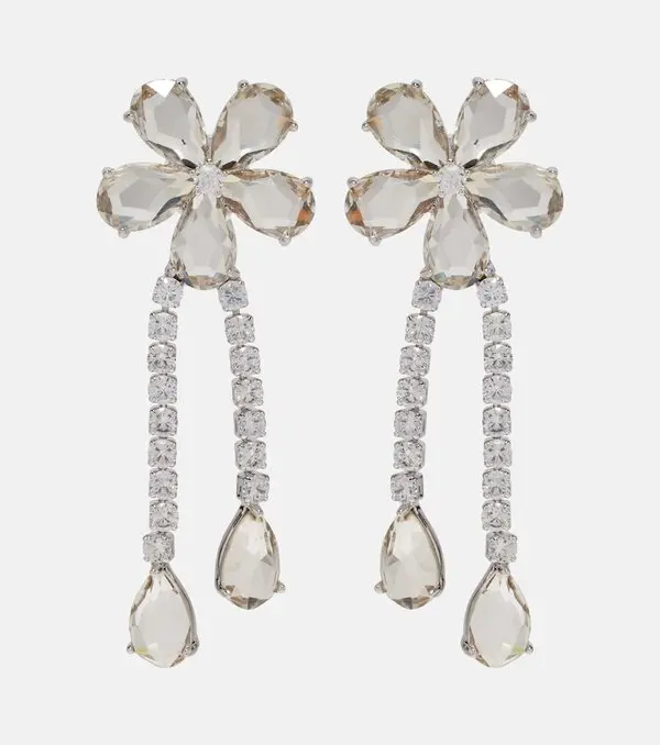 SELF-PORTRAIT Crystal Drop Earrings - Silver