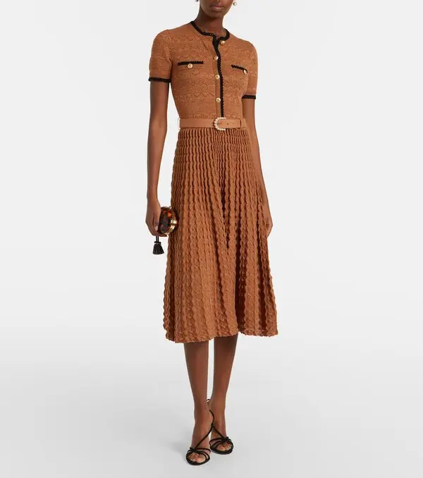 SELF-PORTRAIT Belted Pointelle Cotton-blend Midi Dress