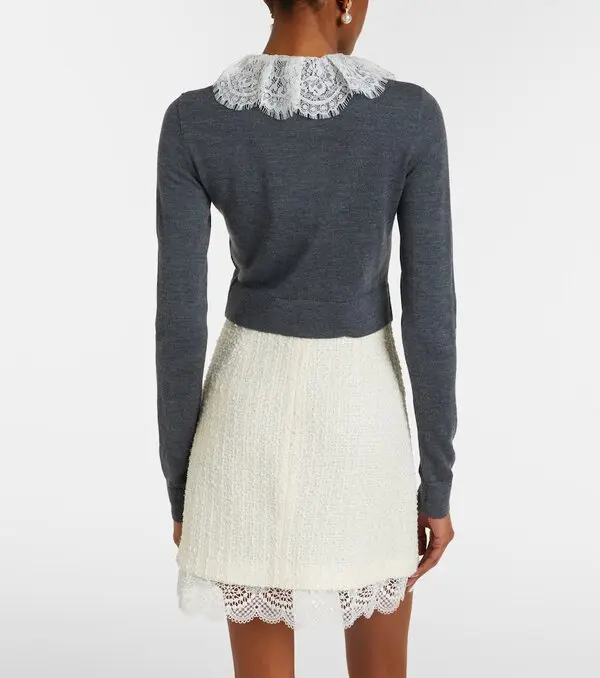 SELF-PORTRAIT Lace-trimmed Wool Cardigan