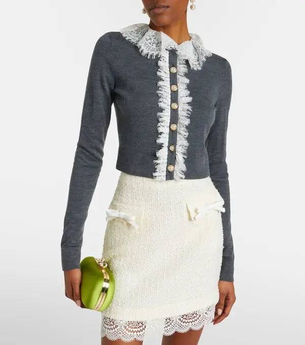 SELF-PORTRAIT Lace-trimmed Wool Cardigan