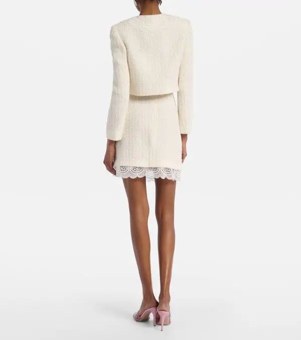 SELF-PORTRAIT Lace-trimmed Bouclé Miniskirt In Cream